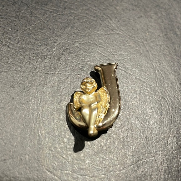 Jewelry | Petite Letter J With Angel Cherubim Brooch | Poshmark